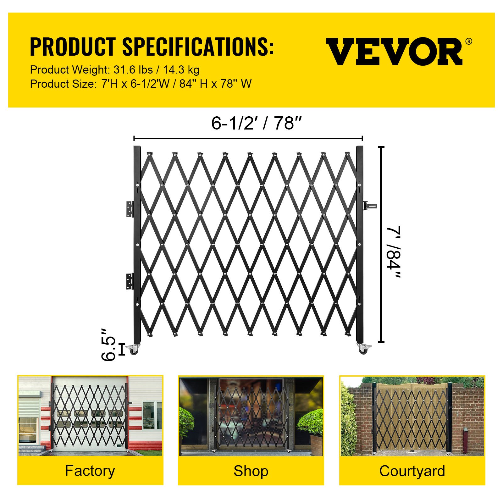 VEVOR Single Folding Security Gate, 7' H x 6-1/2' W Folding Door Gate ...