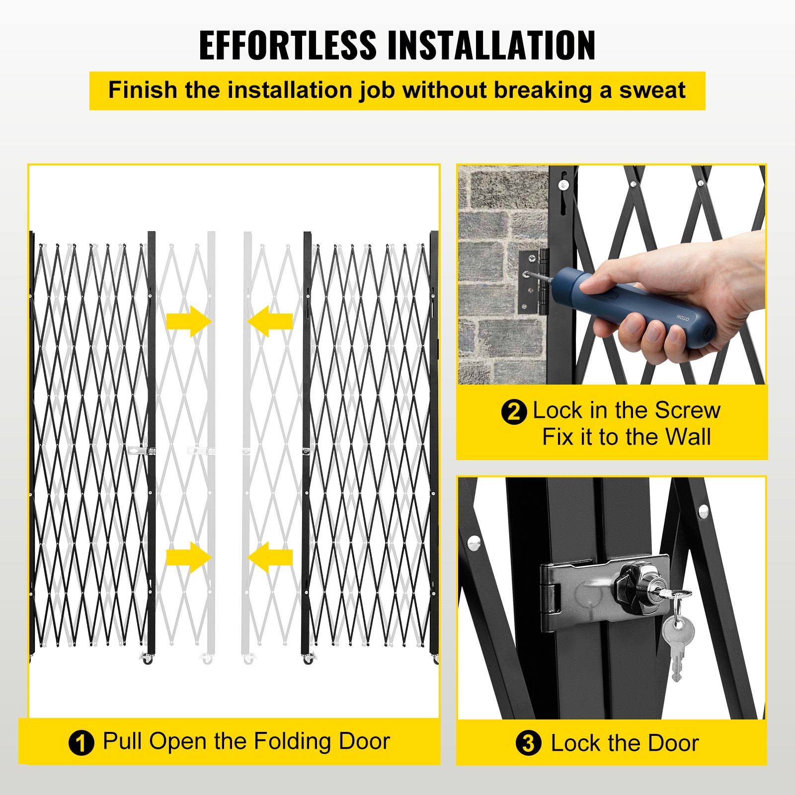 VEVOR Double Folding Security Gate, 5' H x 10' W Folding Door Gate ...