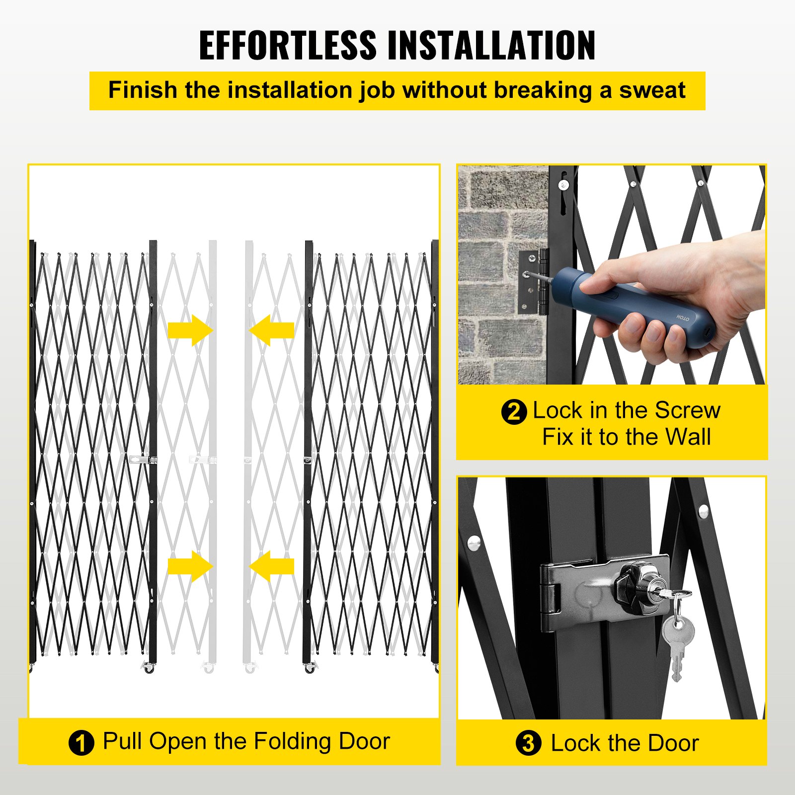 VEVOR Double Folding Security Gate, 6-1/2' H x 12' W Folding Door Gate ...