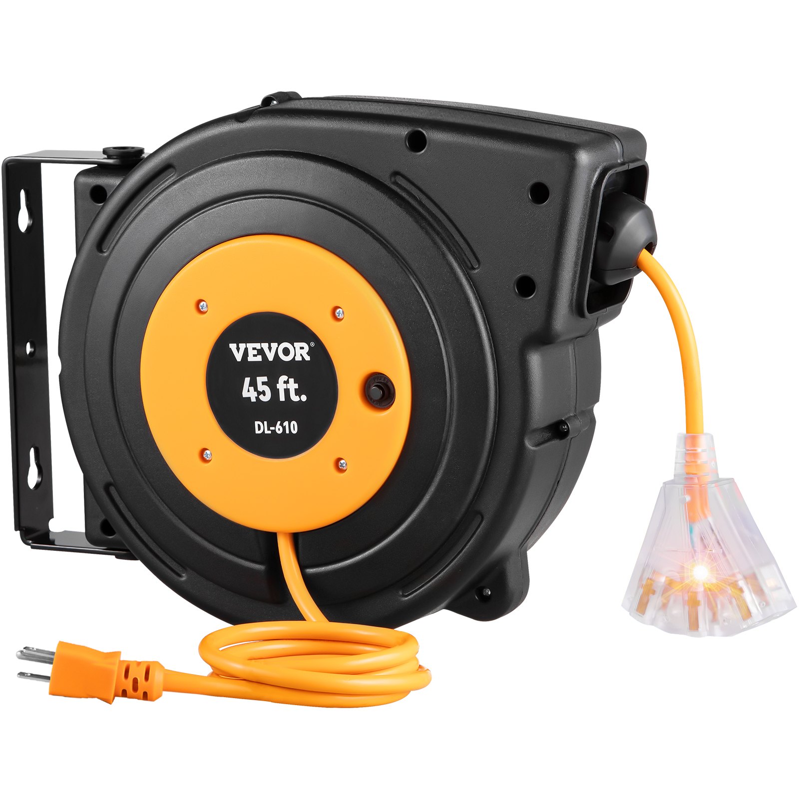 VEVOR Retractable Extension Reel, Heavy Duty 12AWG/3C SJTOW Power Cord ...