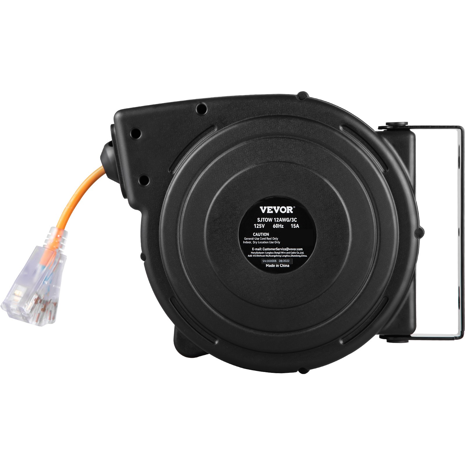 VEVOR Retractable Extension Reel, Heavy Duty 12AWG/3C SJTOW Power Cord ...