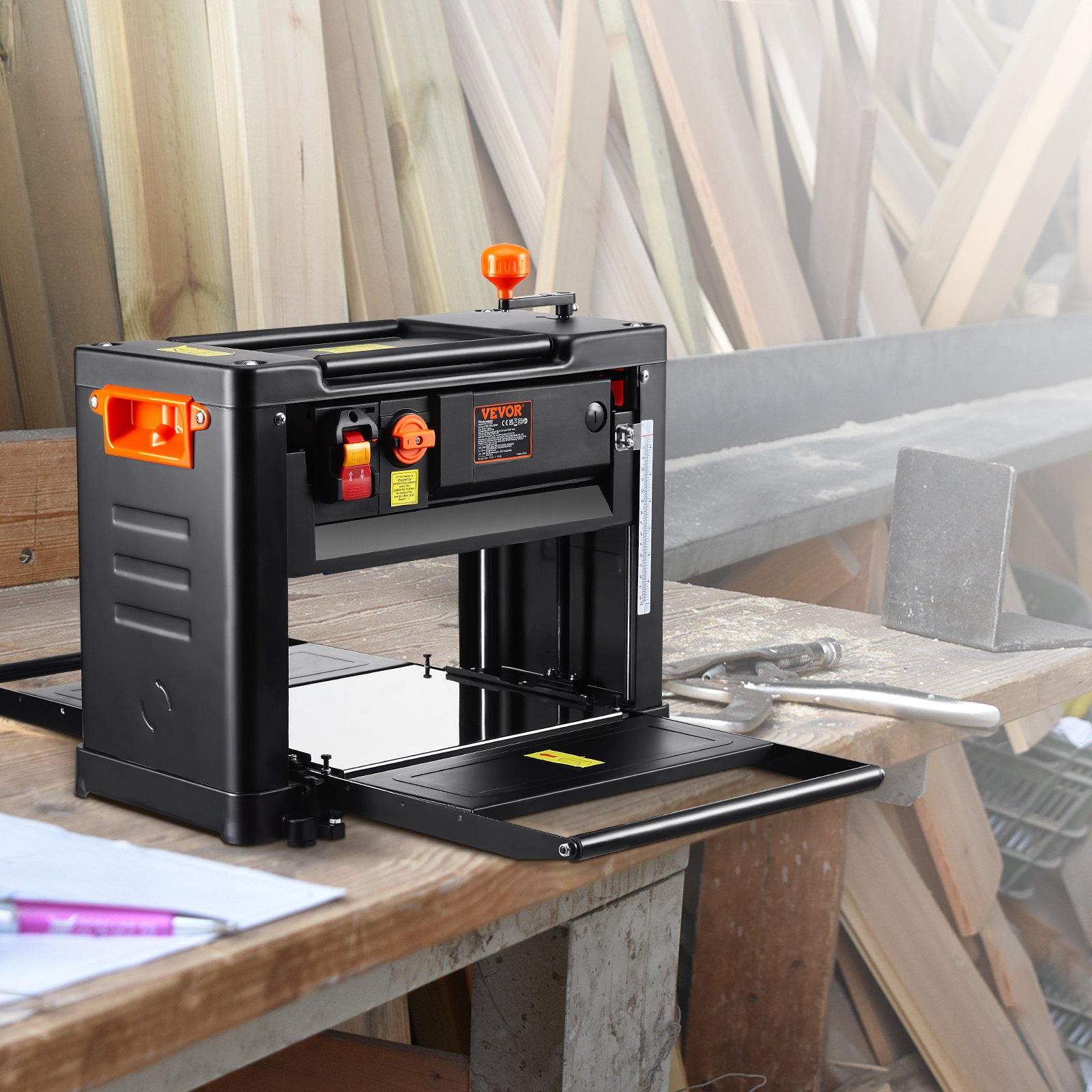 VEVOR Thickness Planer, Two Speed, 13" Width Worktable Benchtop Planer ...