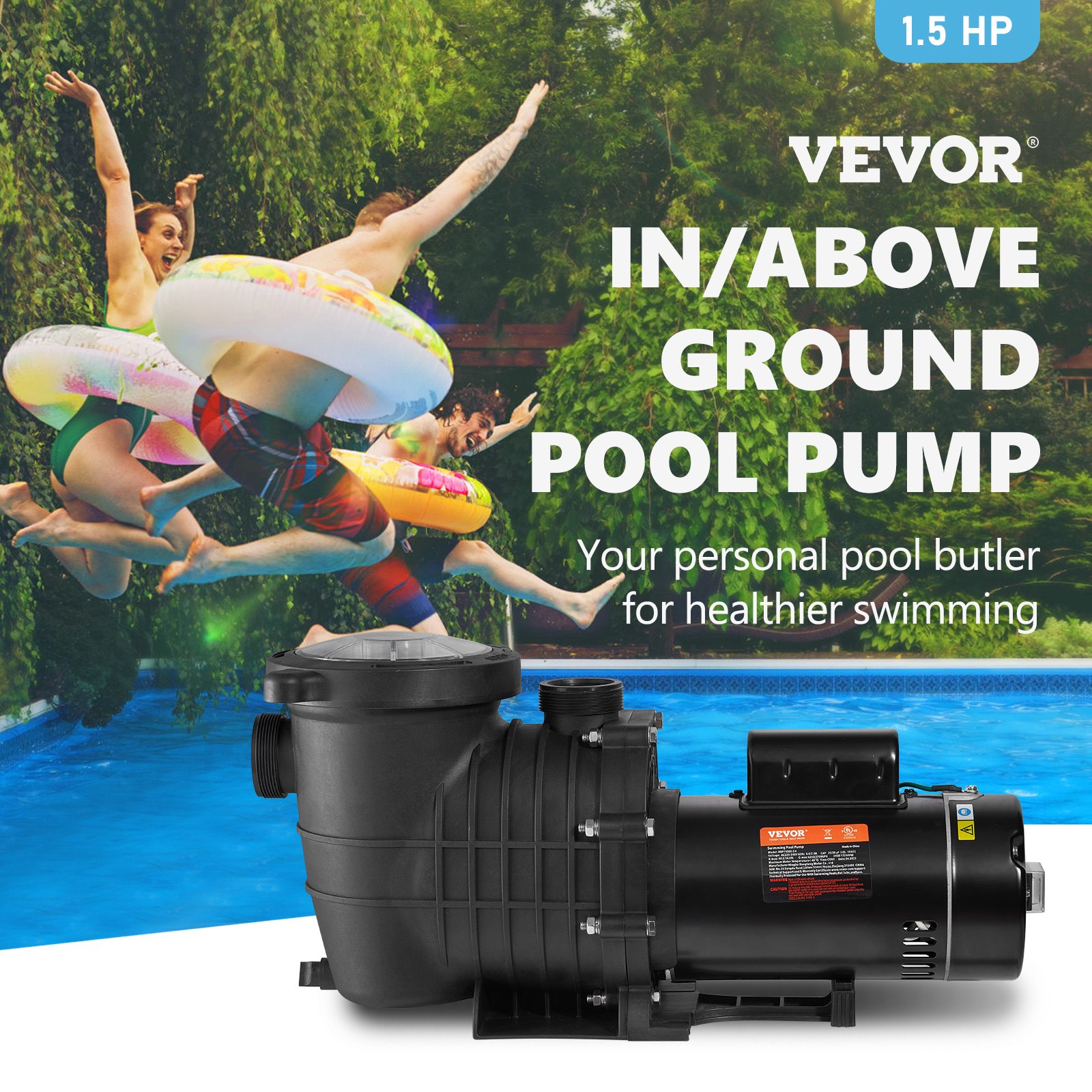 VEVOR Pool Pump 1.5HP 230V, Variable Dual Speed Pumps 1100W for Above ...