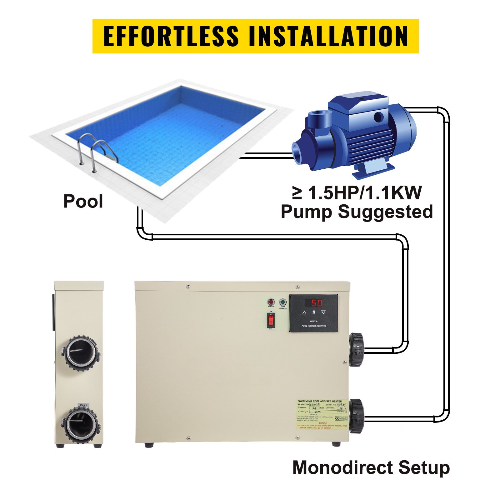VEVOR 11KW 240V Electric Swimming Pool Water Heater Thermostat Hot Tub ... VEVOR 11KW 240V Electric Swimming Pool Water Heater Thermostat Hot Tub ...