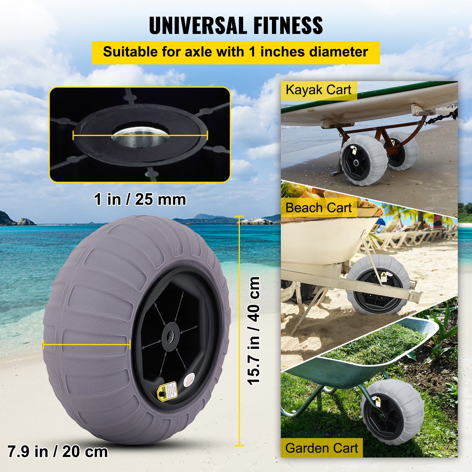 VEVOR Balloon Beach Wheels Replacement Beach Tire 15.7" TPU 176LBS Load ...