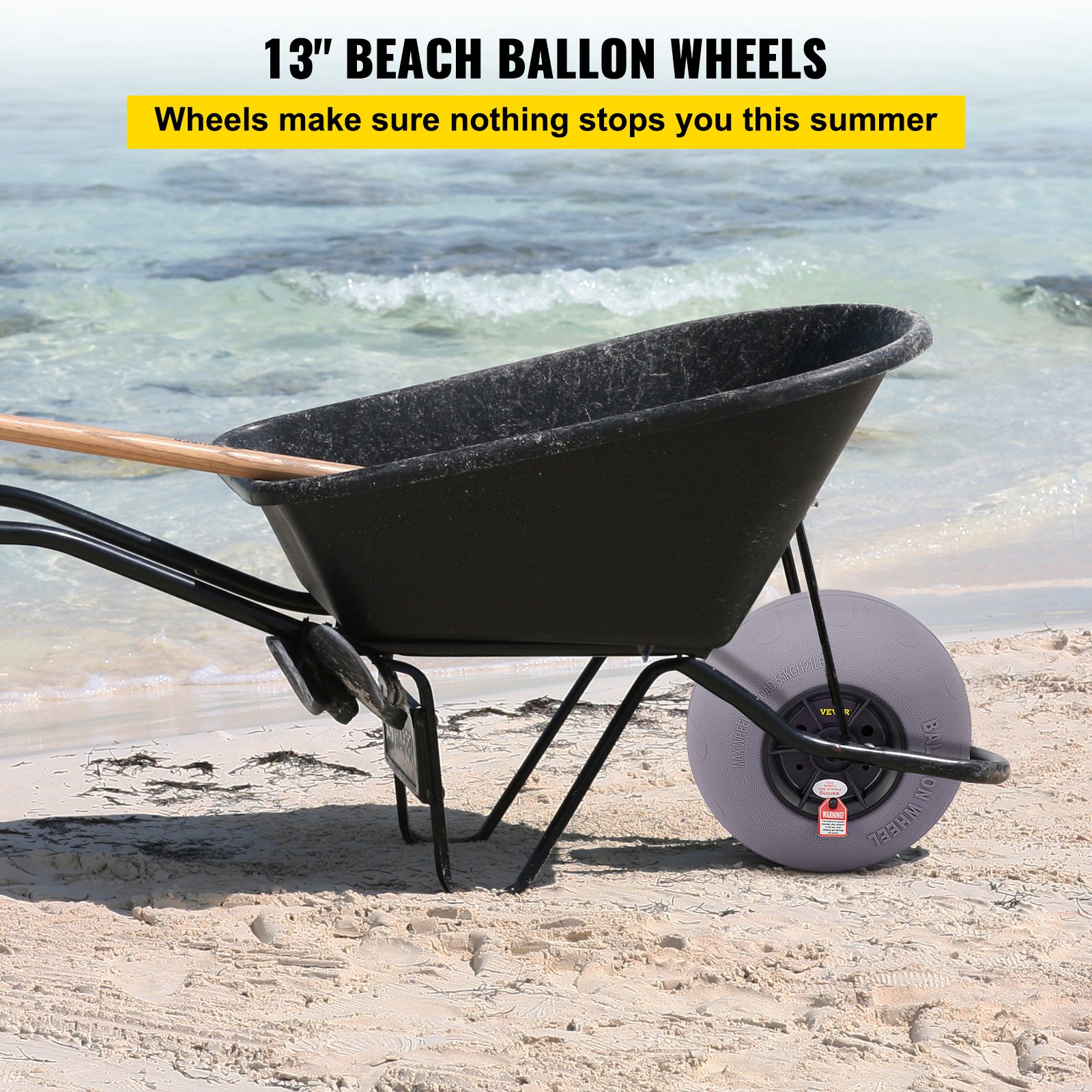 VEVOR Beach Balloon Wheels, 13" Replacement Sand Tires with 32 ...