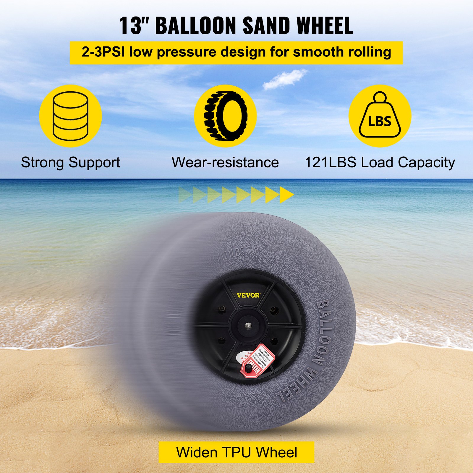 VEVOR Balloon Beach Wheels Replacement Beach Tires 13" Diam. & 32" Axle ...