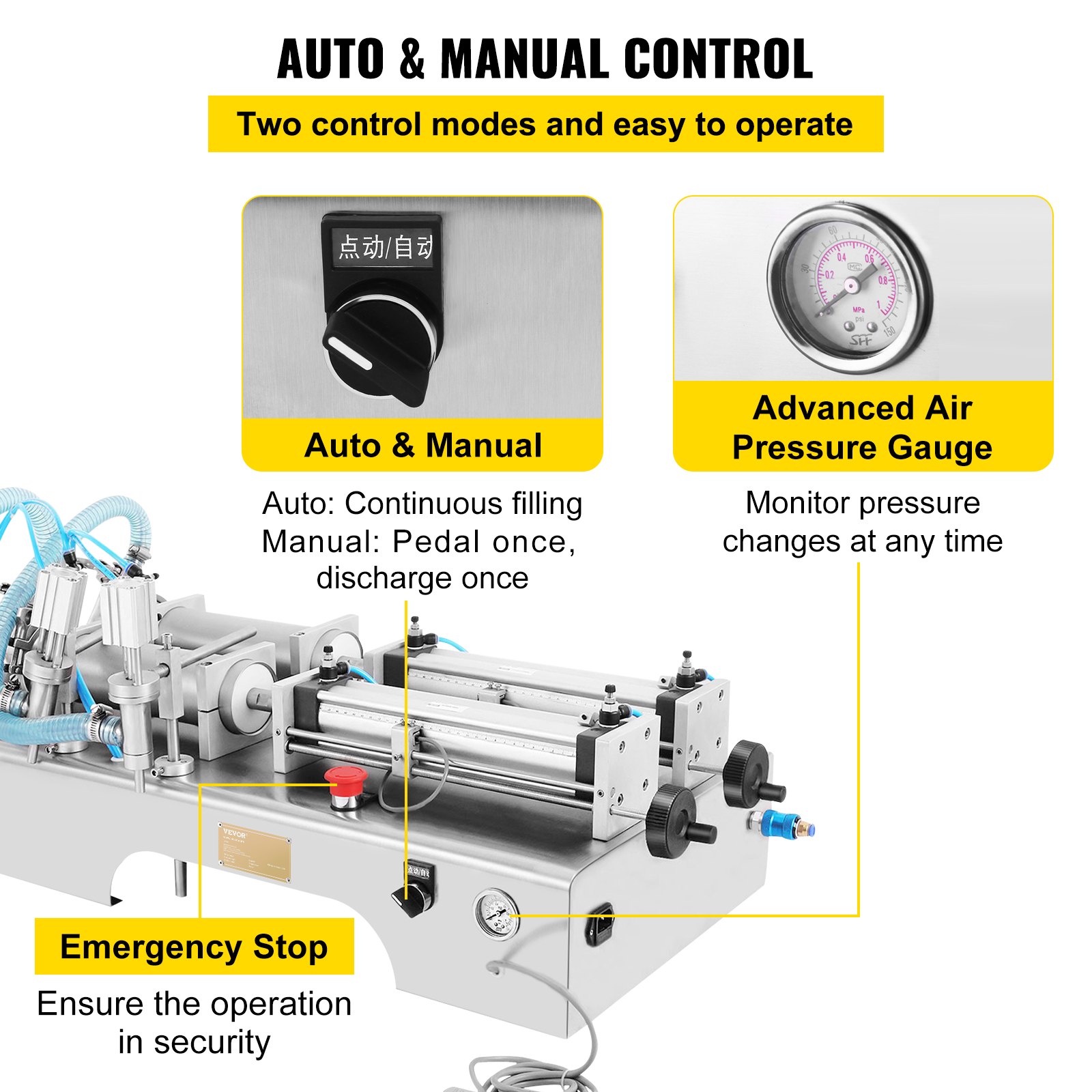 VEVOR Horizontal Liquid Filling Machine 100-1000ml, Pneumatic Liquid ...
