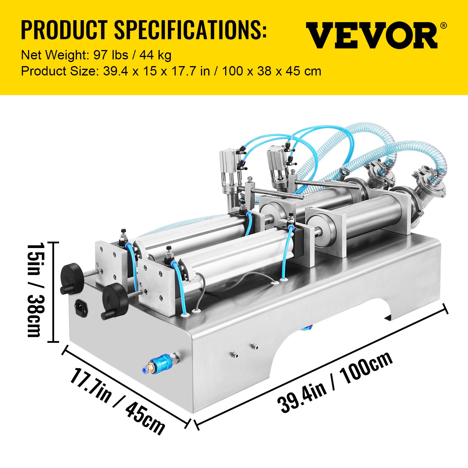 VEVOR Horizontal Liquid Filling Machine 100-1000ml, Pneumatic Liquid ...