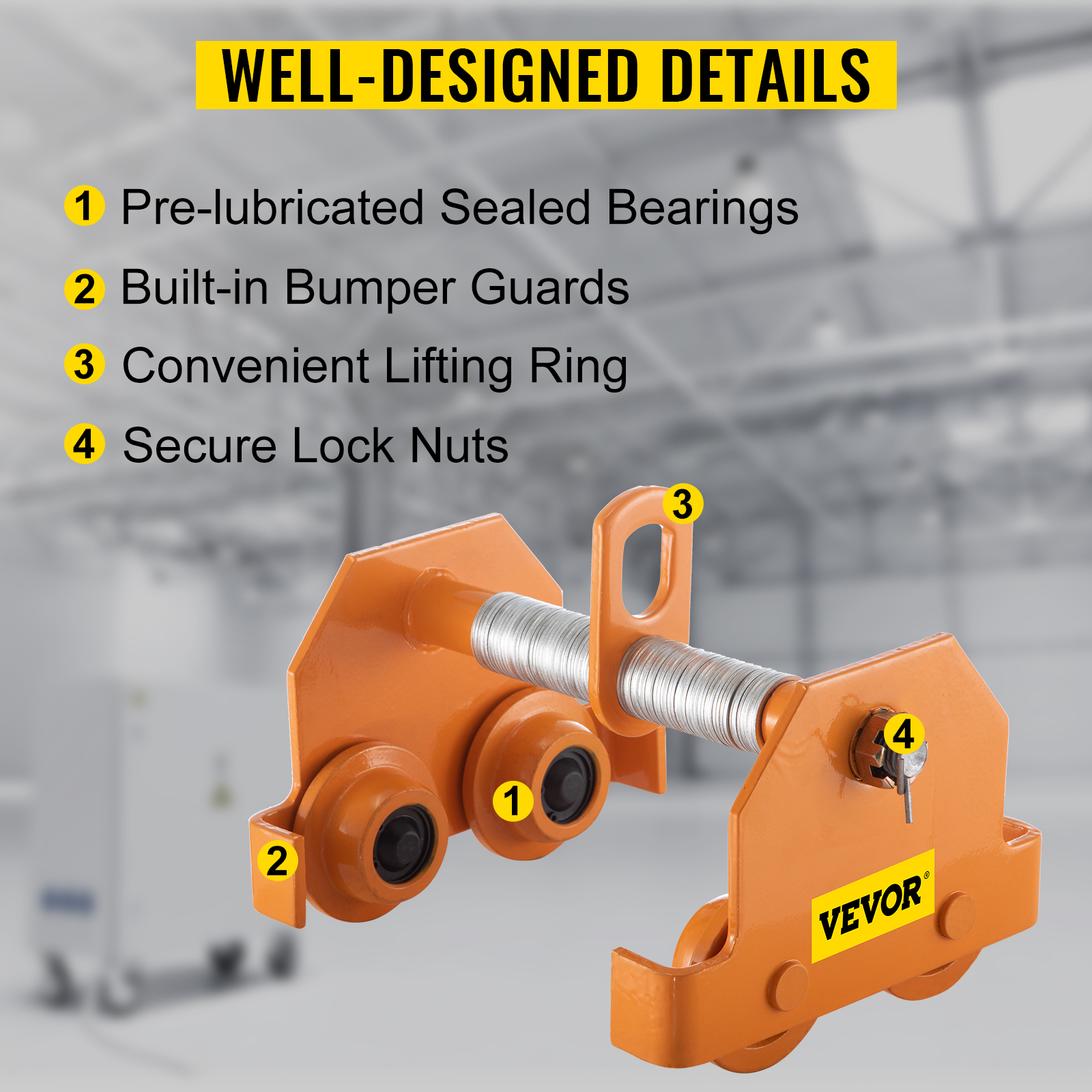 VEVOR Push Beam Trolley I-Beam Trolley 4400LBS Hoist Winch Crane Lift ...