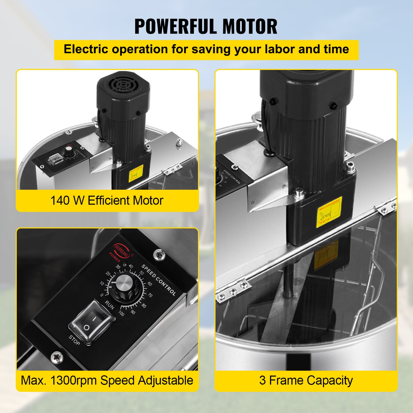 VEVOR Electric Honey Extractor 3 Frames Stainless Steel with 3 ...