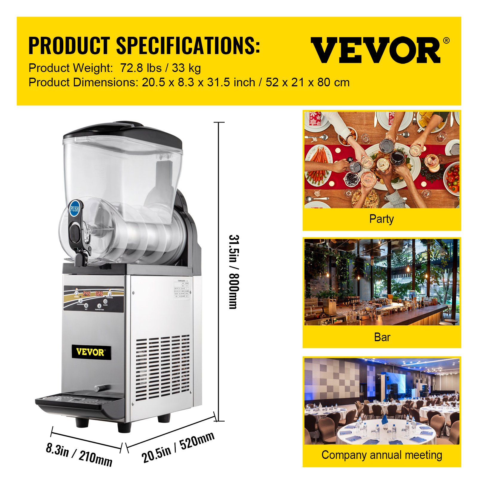 VEVOR Slush Frozen Drink Machine, 15L Tank Commercial Margarita Machine, 500W Stainless Steel ...