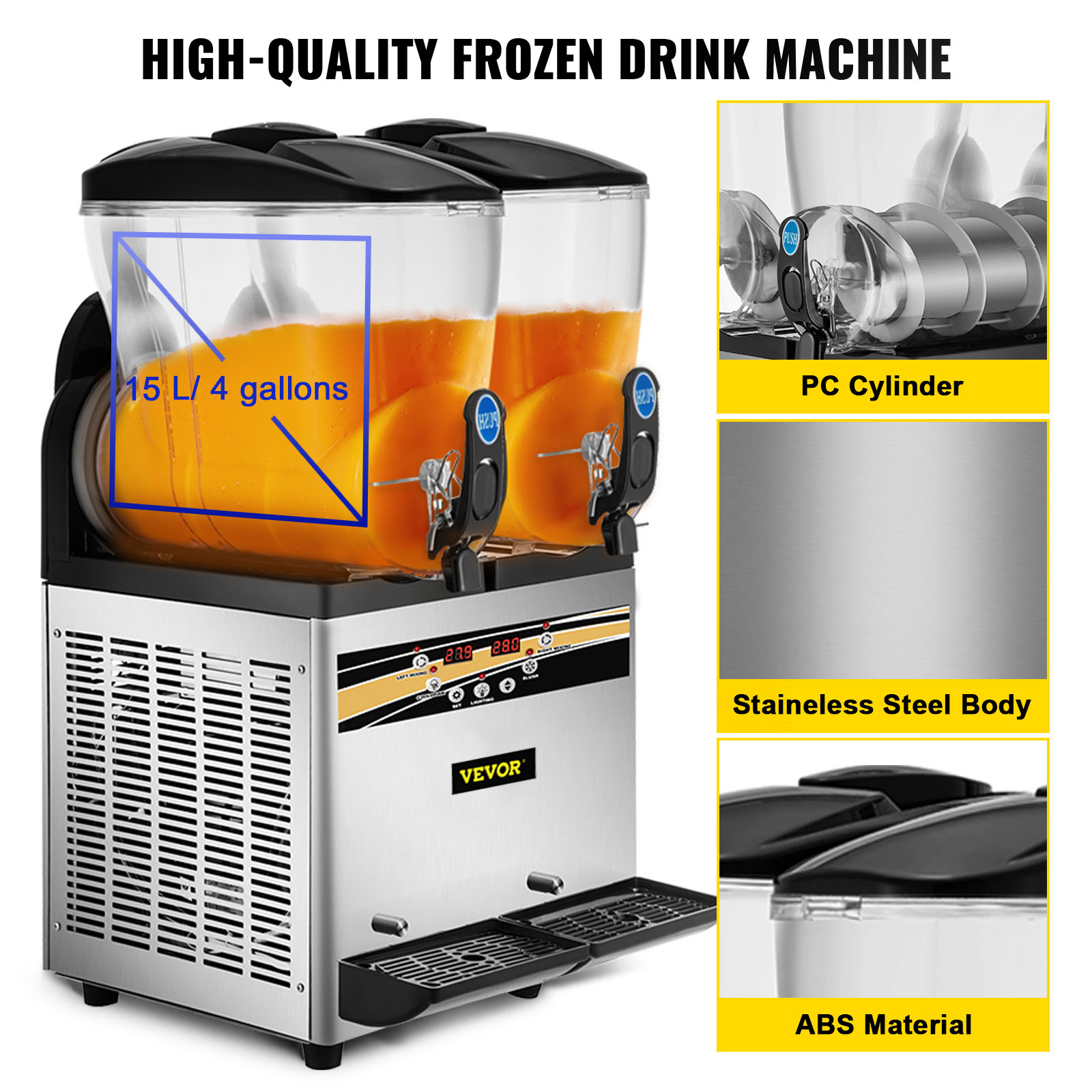 Vevor Commercial Slush Machine Margarita Slush Maker 2x15l Frozen Drink ...