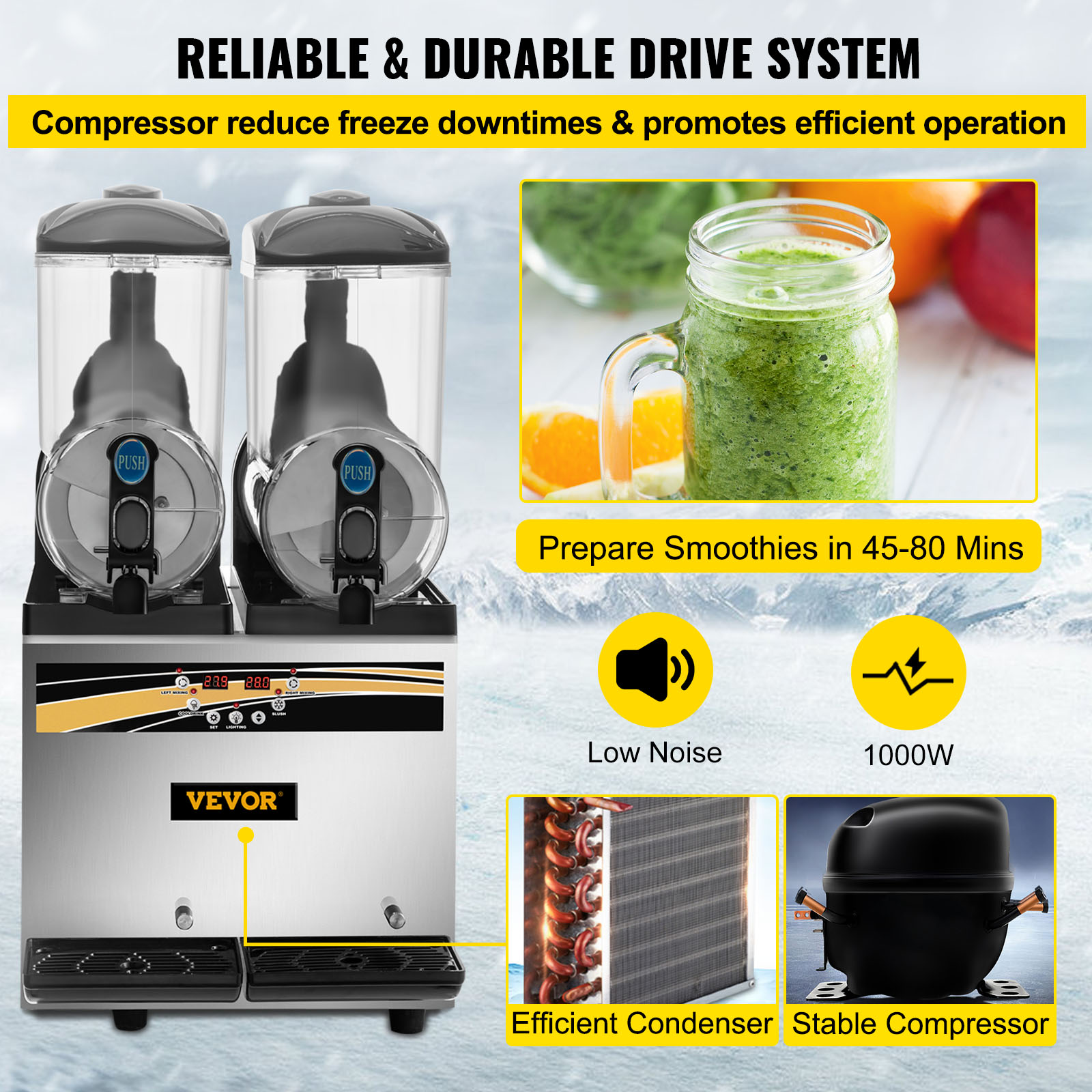 Vevor Commercial Slush Machine Margarita Slush Maker 2x15l Frozen Drink ...