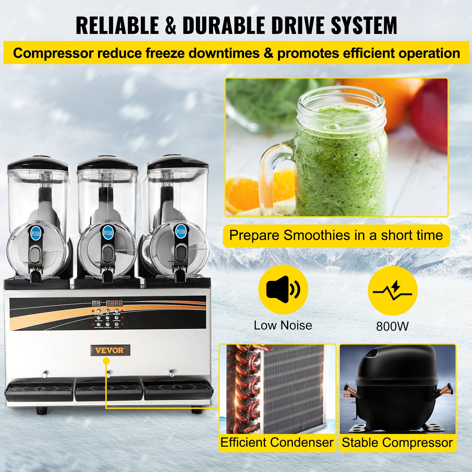 VEVOR VEVOR Commercial Slushy Ice Machine, 3 x 15 L Slushy Ice Machine ...
