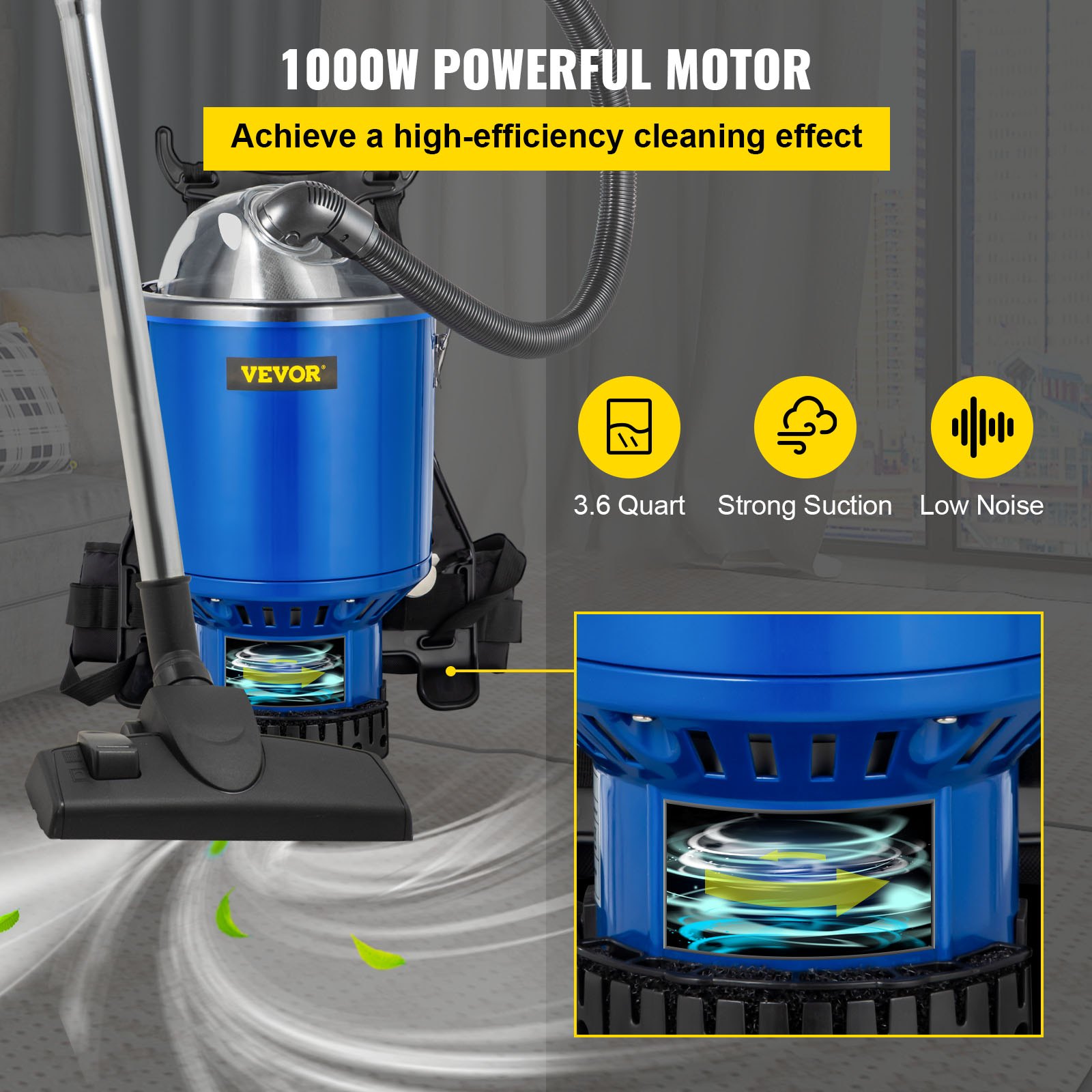VEVOR Backpack Vacuum, 3.6qt Backpack Vacuum Cleaner, 5-IN-1 ...
