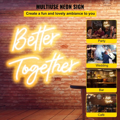 VEVOR Better Together Neon Sign, 13" x 7" +18" x 8" Warm White LED ...