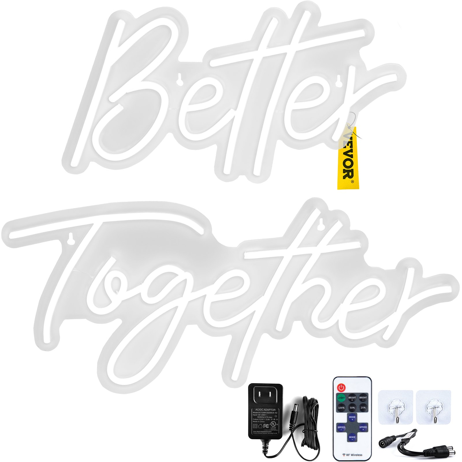 VEVOR Better Together Neon Sign, 13" x 7" +18" x 8" Warm White LED ...