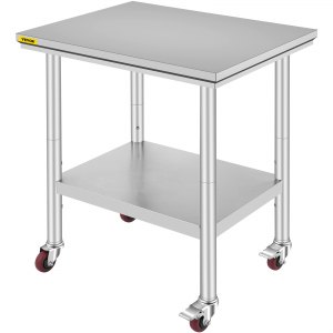 Rolling Stainless Steel Top Kitchen Work Table Cart + Casters Shelving ...