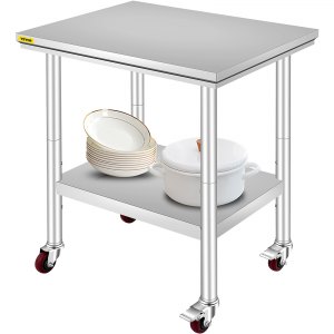 Rolling Stainless Steel Top Kitchen Work Table Cart + Casters Shelving ...