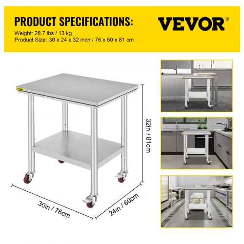 Stainless Steel Work Table |30x24inch | Food Prep NSF | Utility Work ...