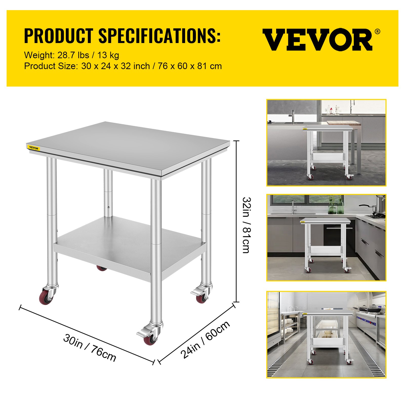 Stainless Steel Work Table |30x24inch | Food Prep NSF | Utility Work ...