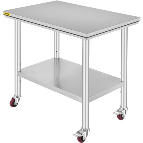 VEVOR 36"x24" Stainless Steel Table Work Bench Catering W/ Wheels ...