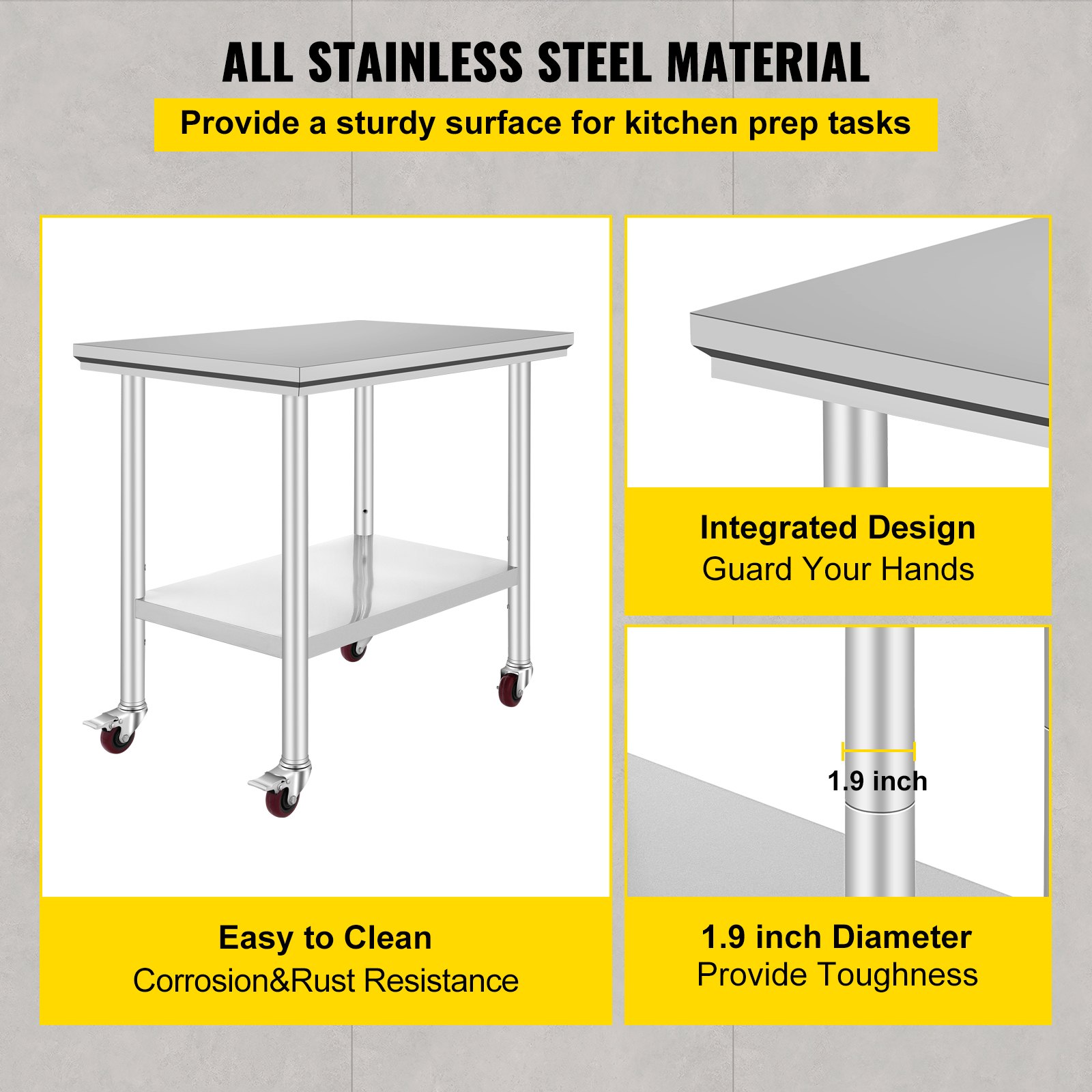 VEVOR VEVOR Stainless Steel Catering Work Table 36x24 Inch Commercial ...