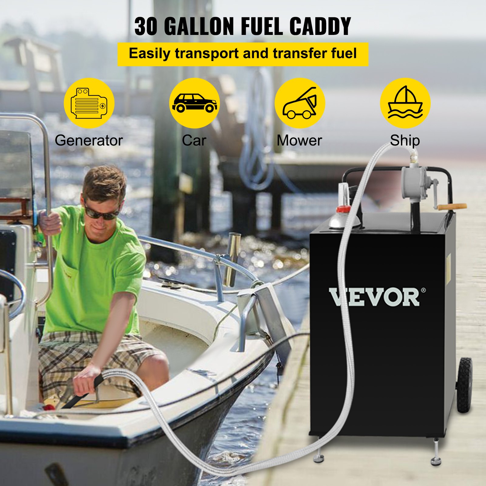 VEVOR 30 Gallon Gas Caddy, Fuel Storage Tank with Wheels, Portable Fuel ...