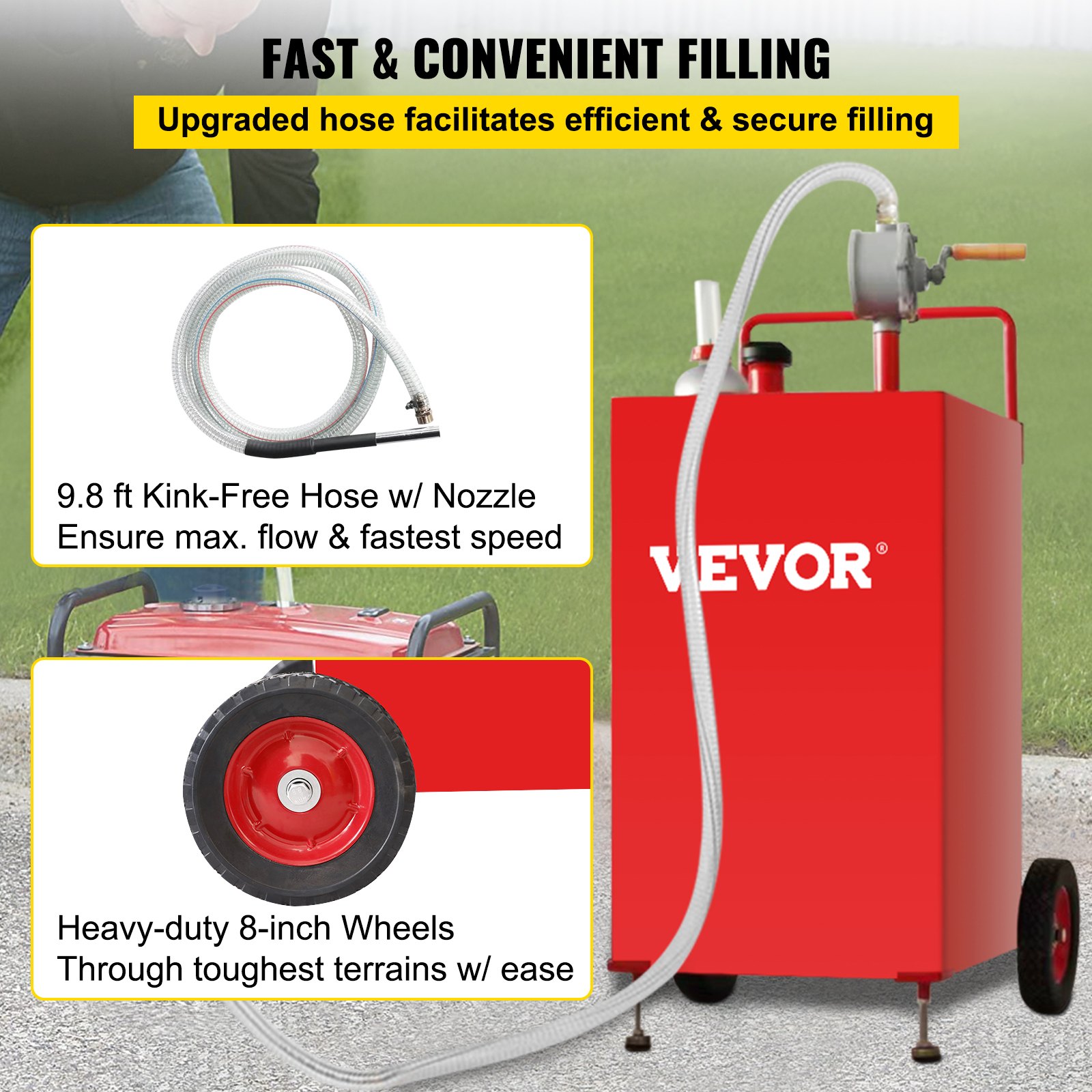 VEVOR Fuel Caddy Fuel Storage Tank 30 Gallon 2 Wheels with Manuel Pump ...