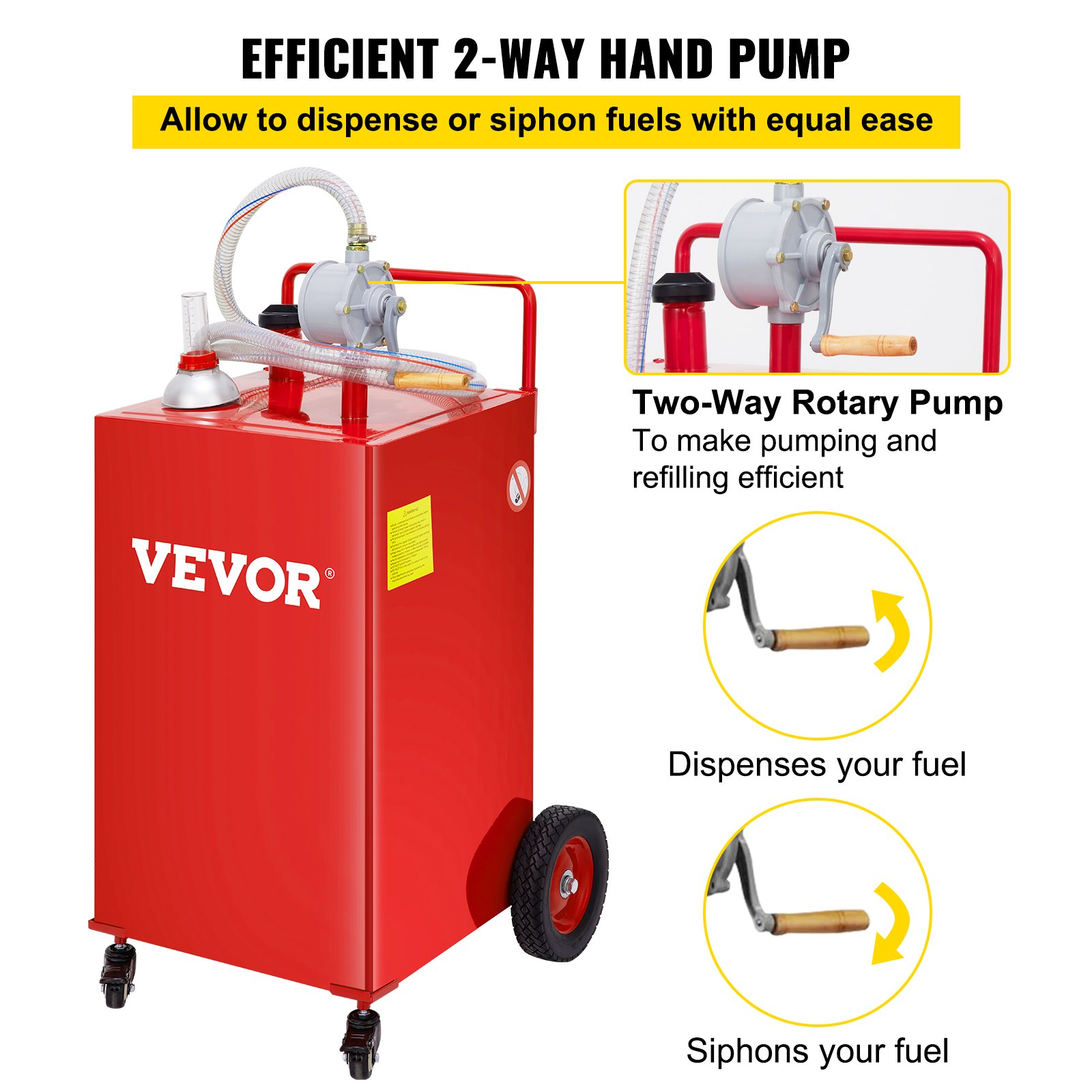 VEVOR Fuel Caddy Fuel Storage Tank 30 Gallon 4 Wheels with Manuel Pump ...