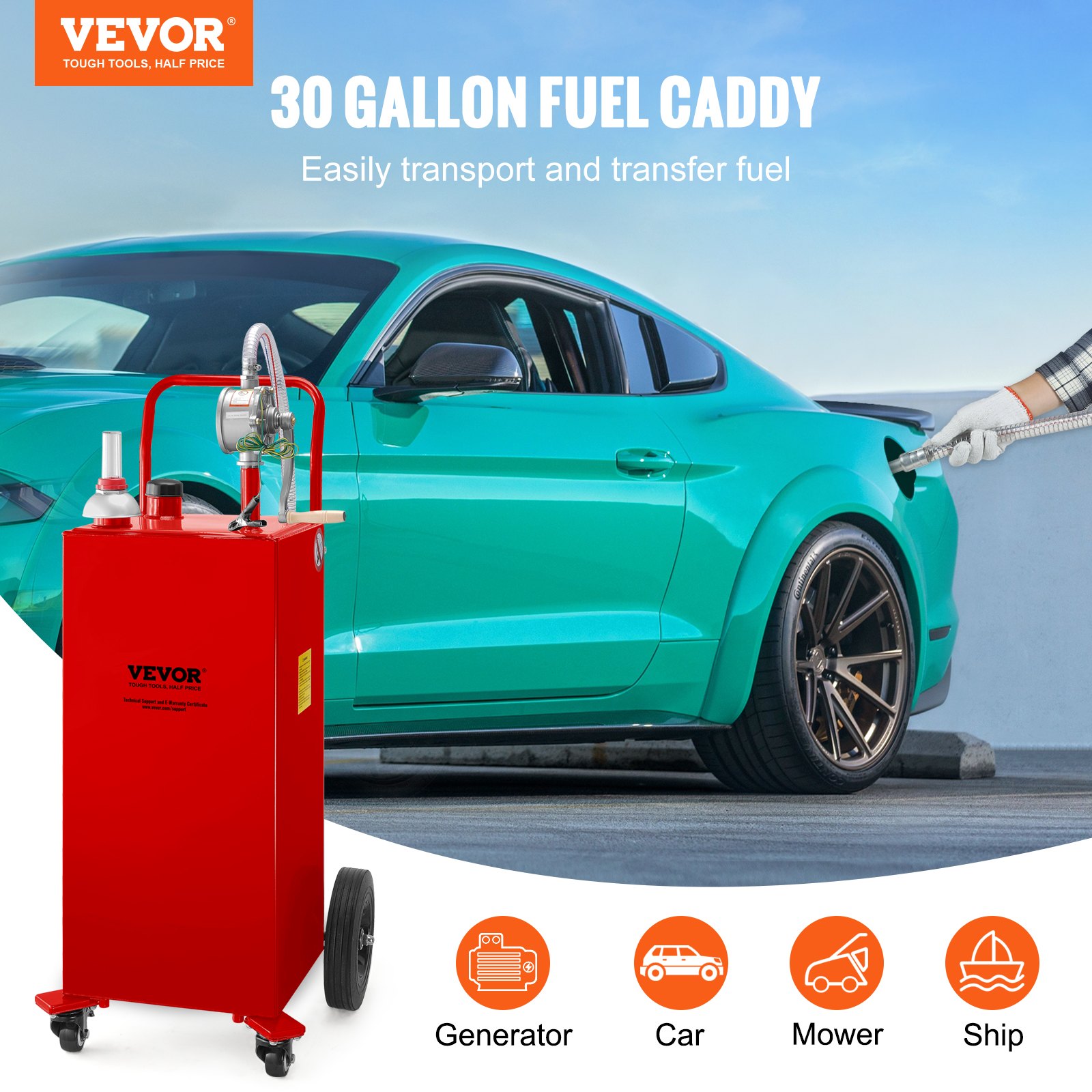 VEVOR 30 Gallon Fuel Caddy, Gas Storage Tank & 4 Wheels, with Manuel ...