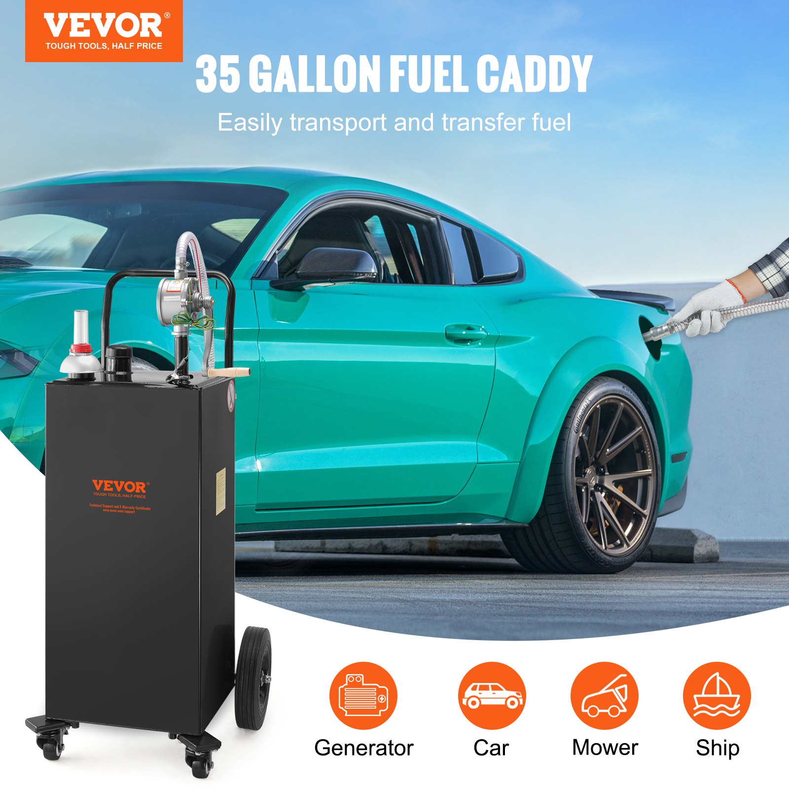 VEVOR Fuel Caddy, 35 Gallon, Gas Storage Tank on 4 Wheels, with Manuel ...