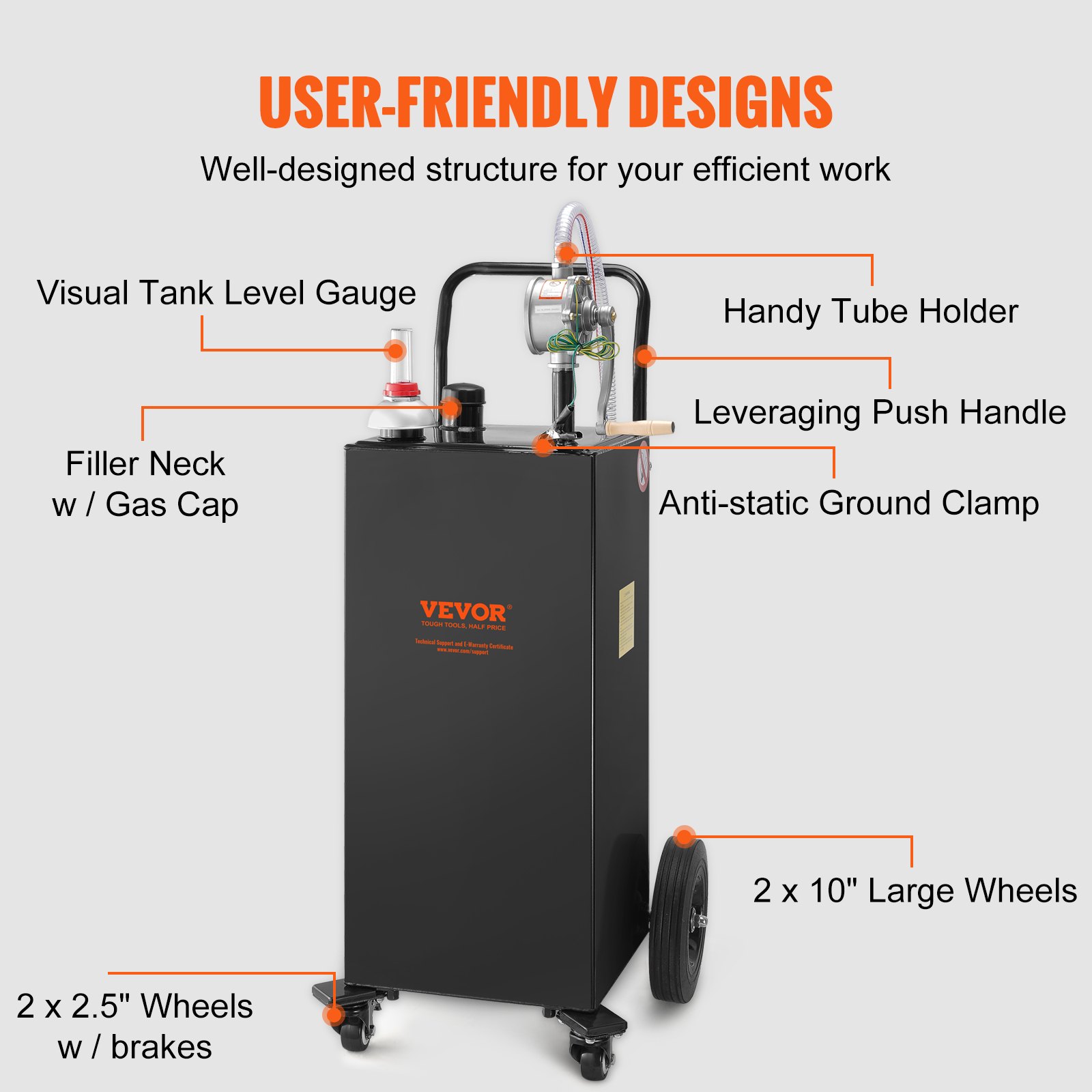 VEVOR Fuel Caddy, 35 Gallon, Gas Storage Tank on 4 Wheels, with Manuel ...