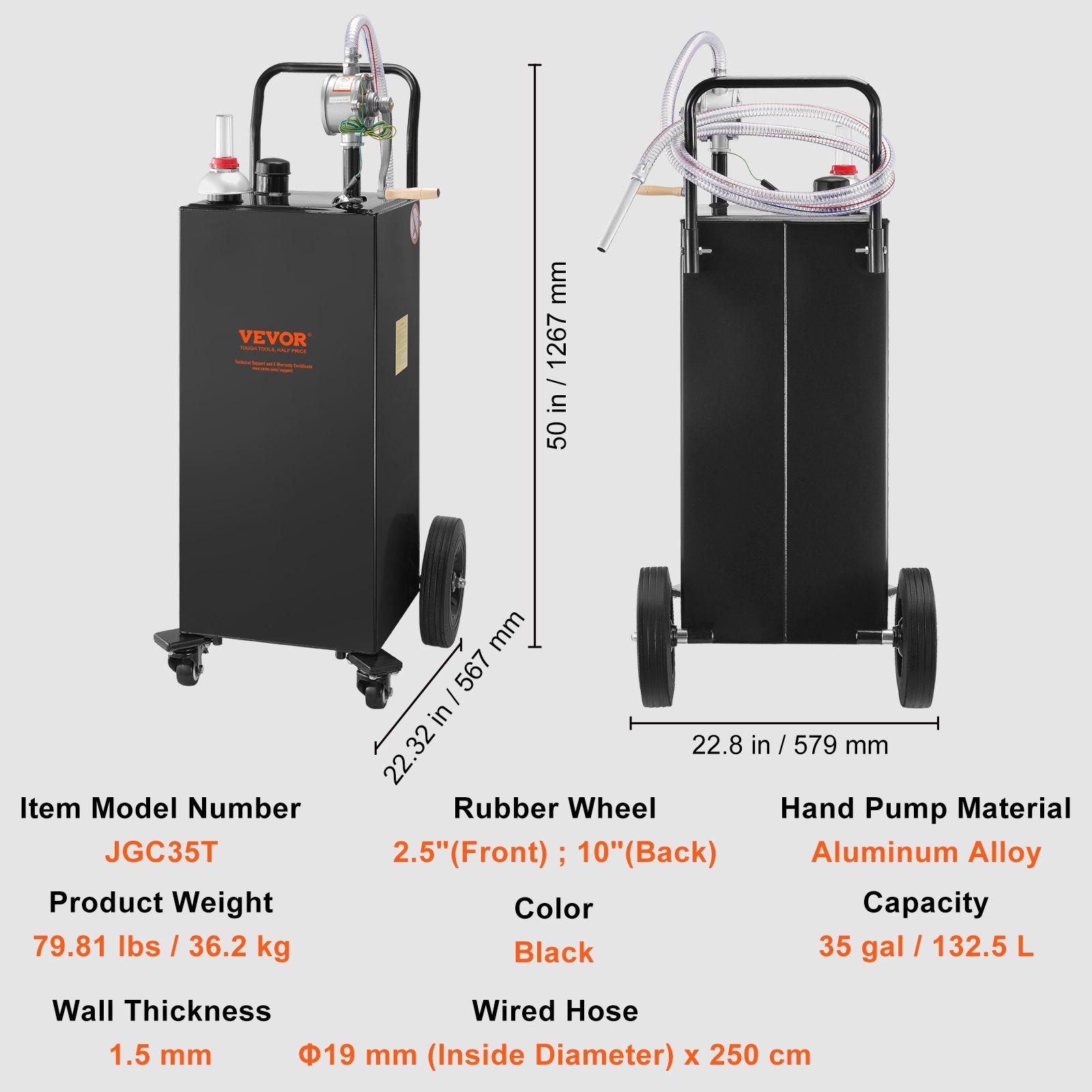 VEVOR Fuel Caddy, 35 Gallon, Gas Storage Tank on 4 Wheels, with Manuel ...