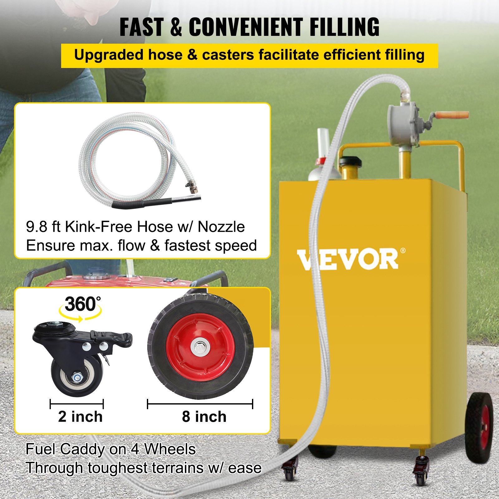 VEVOR Fuel Caddy, 35 Gallon, Gas Storage Tank on 4 Wheels, with Manuel ...
