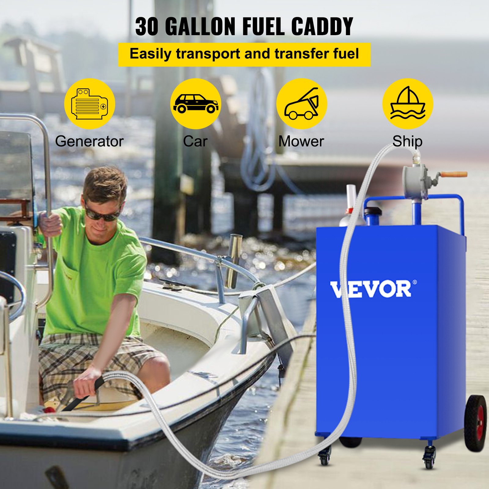 VEVOR 30 Gallon Fuel Caddy, Gas Storage Tank & 4 Wheels, with Manuel ...