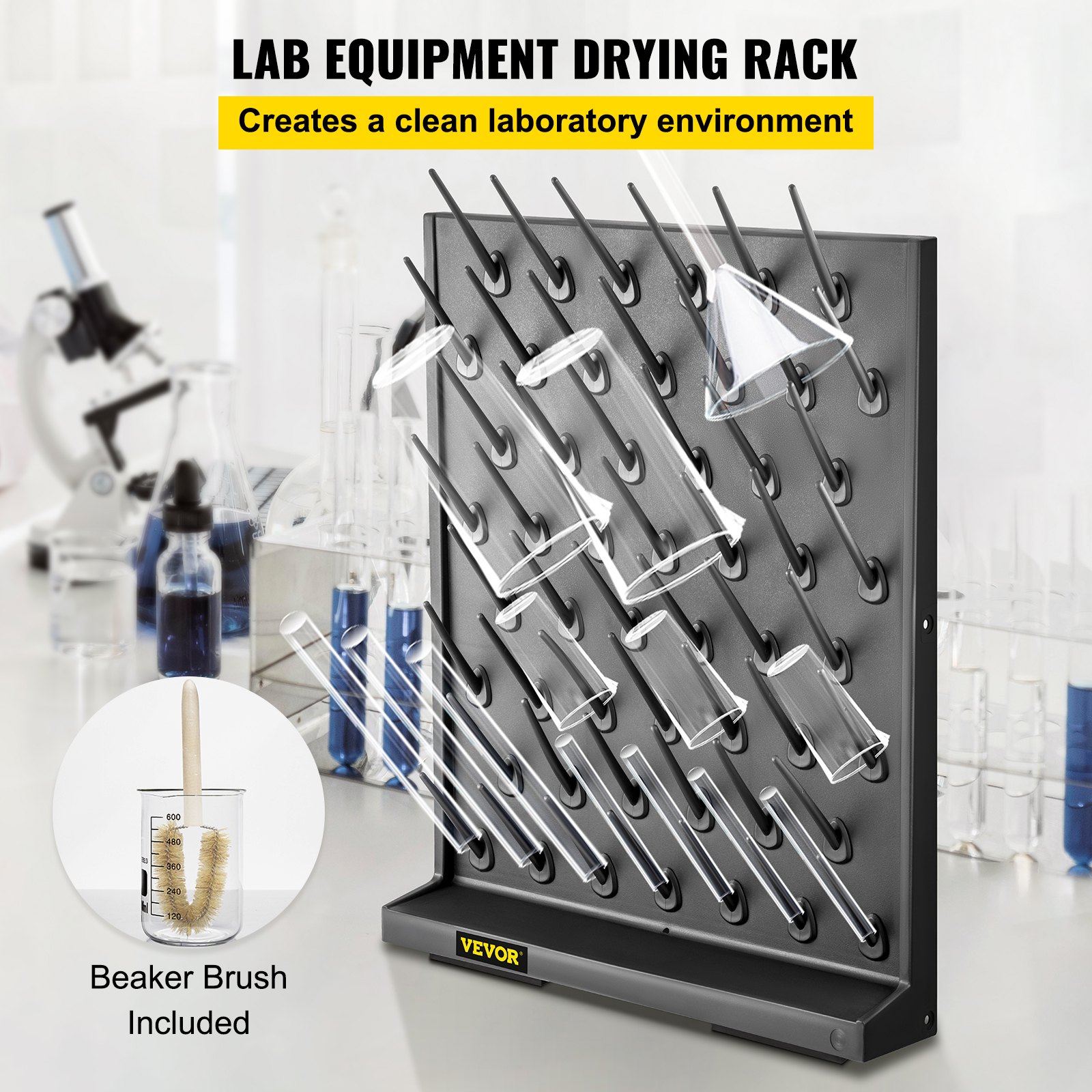 VEVOR Drying Rack for Lab Glassware Rack 52 Pegs PP Material Glassware ...