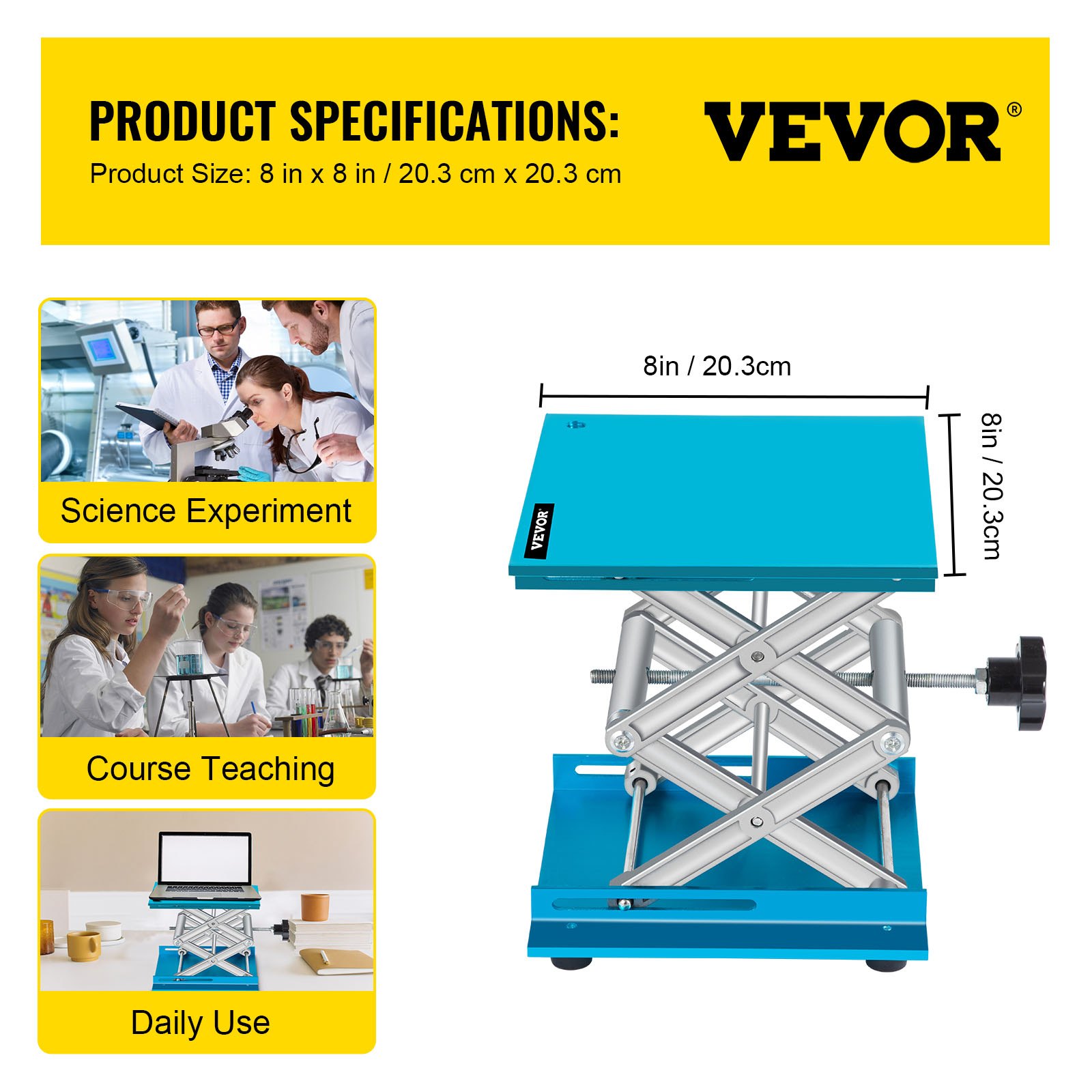 VEVOR Lab Jack Stand, 8" x 8" Aluminum Oxide Lab Lift Jack with 2.4"-12" Adjustable Height ...