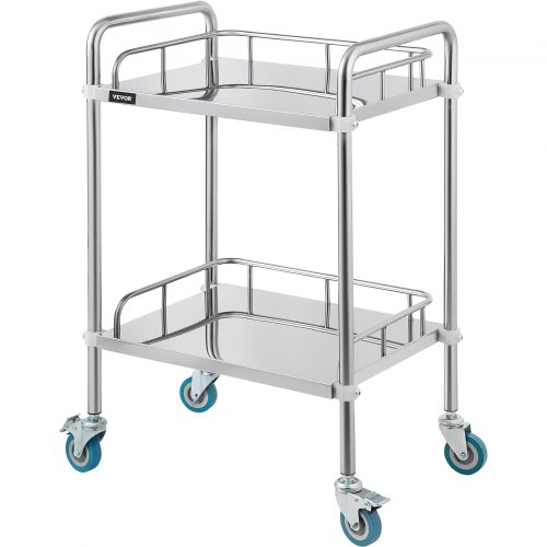 VEVOR 2-Shelf lab cart with Wheels Stainless Steel Rolling cart Lab ...