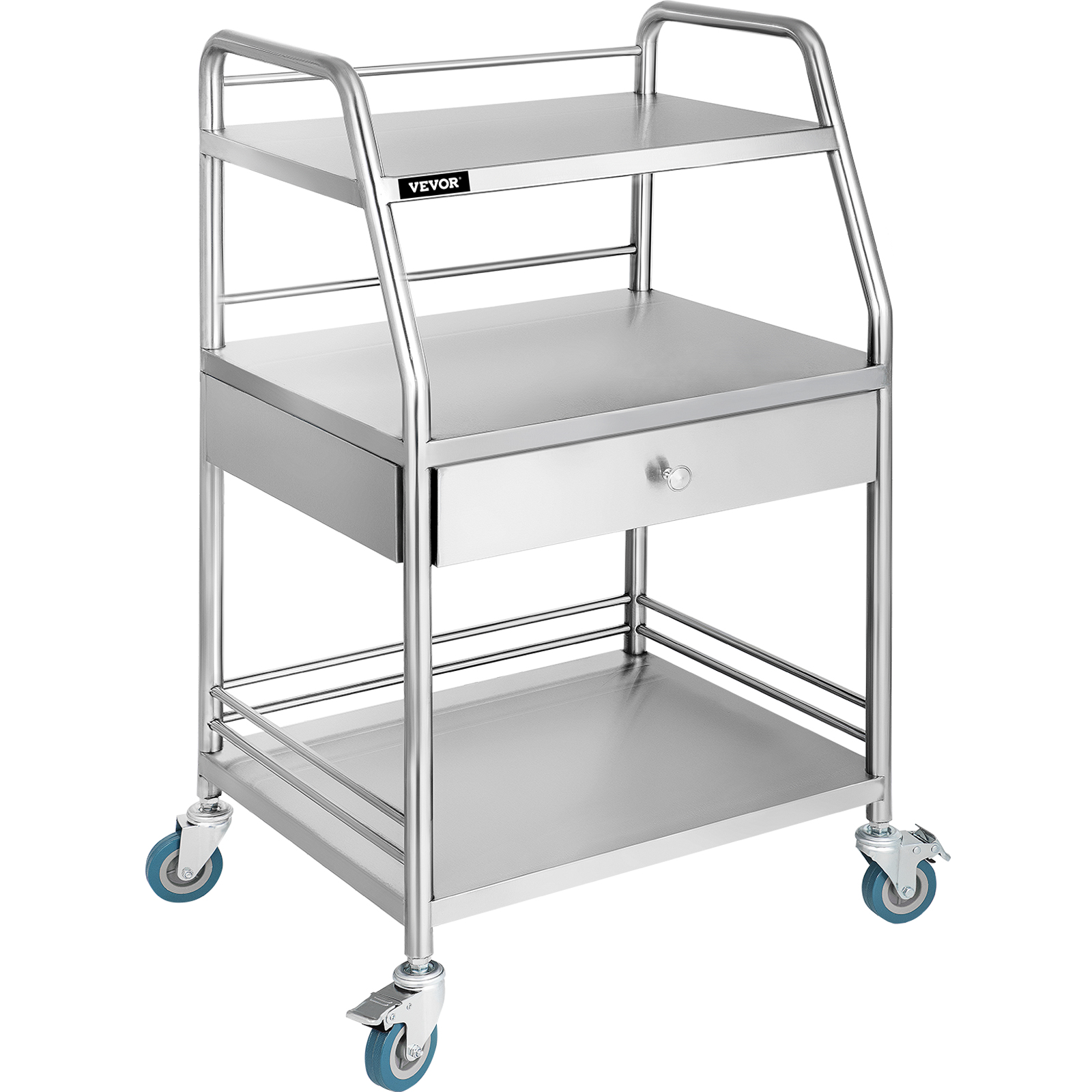 Medical Trolley Mobile Rolling Serving Cart W/ 3 Tiers 1 Drawer ...