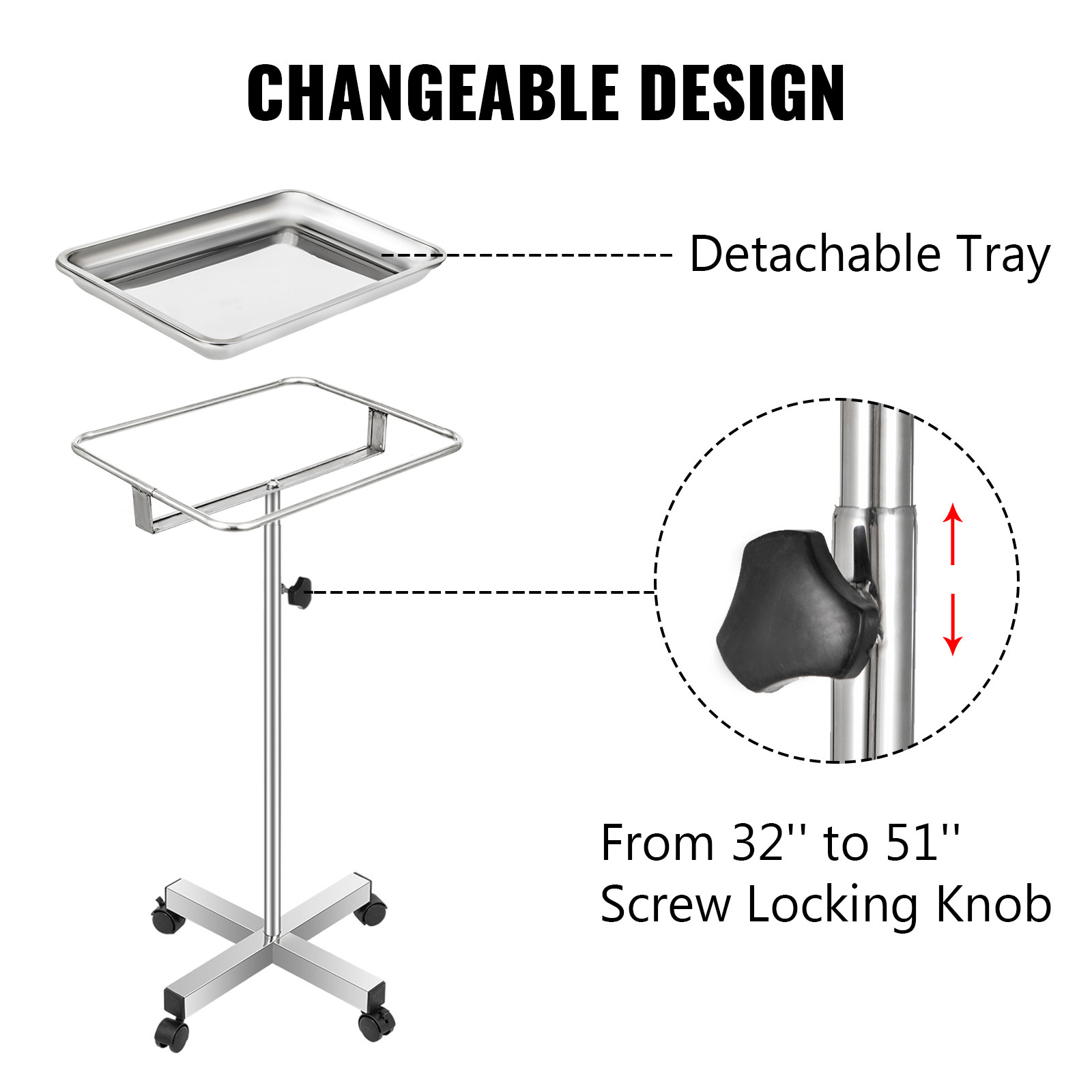 VEVOR Mayo Tray Stainless Steel Mayo Stand 18x14 Inch Trolley Mayo Tray ...