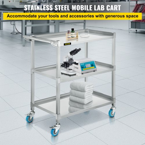 VEVOR Lab Utility Cart, 500 lbs Weight Capacity Rolling Lab Cart, 3 ...
