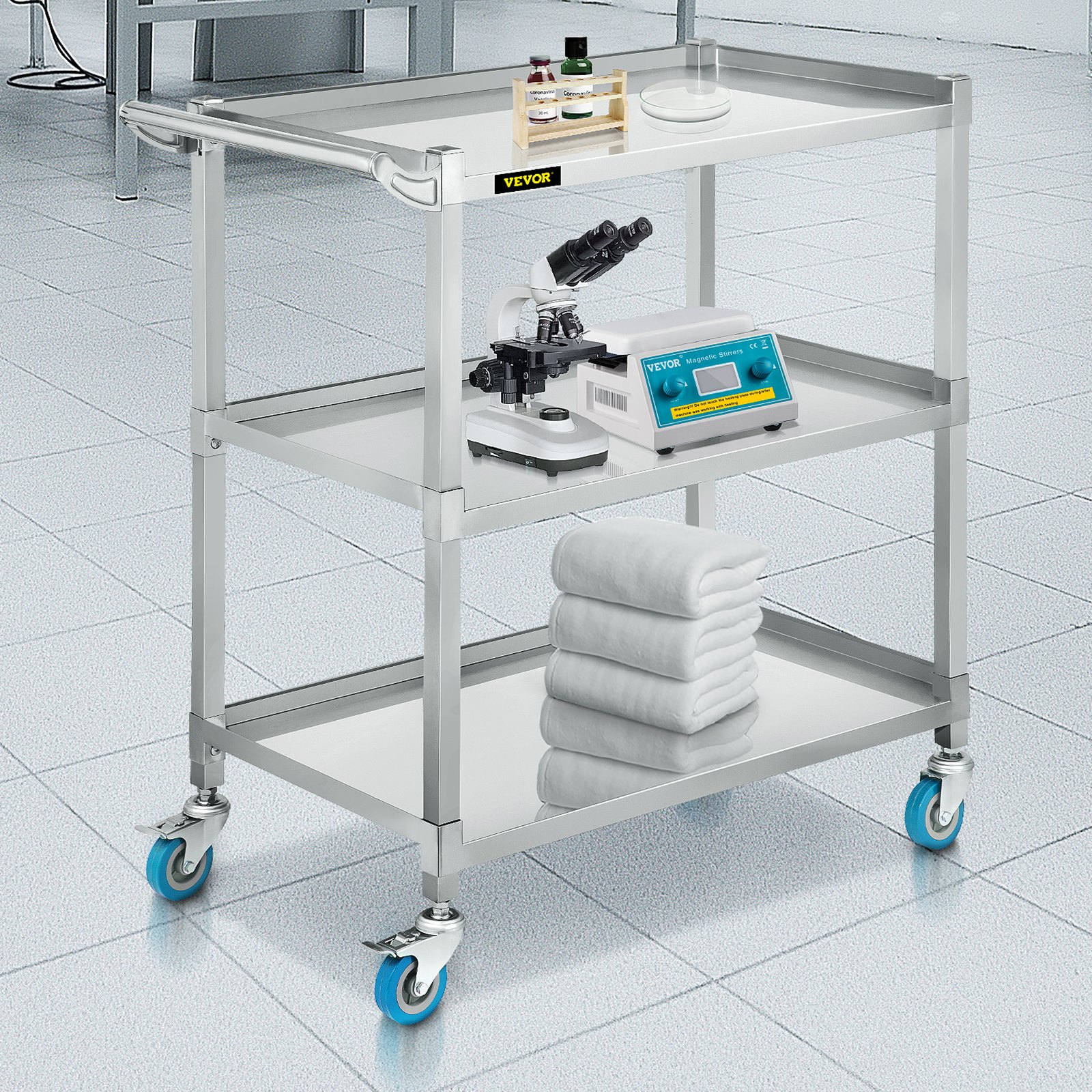 VEVOR Lab Utility Cart, 500 lbs Weight Capacity Rolling Lab Cart, 3 ...