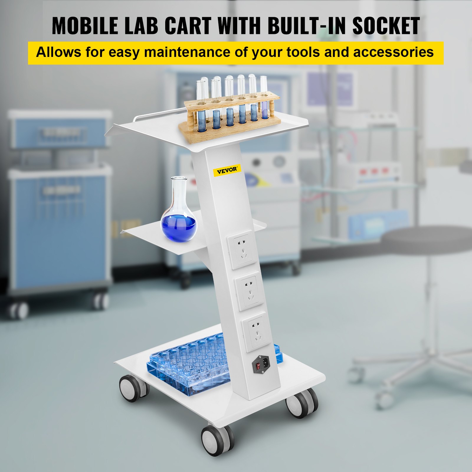 VEVOR Trolley Cart Dental Lab Trolley Steel Mobile Rolling Serving Cart ...