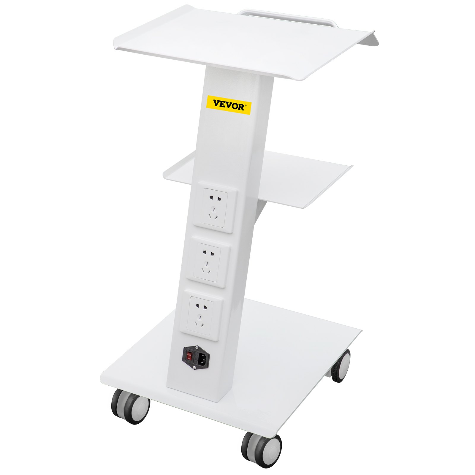 VEVOR Lab Trolley, Built-in Socket Rolling Lab Cart, 3 Layers Tray ...