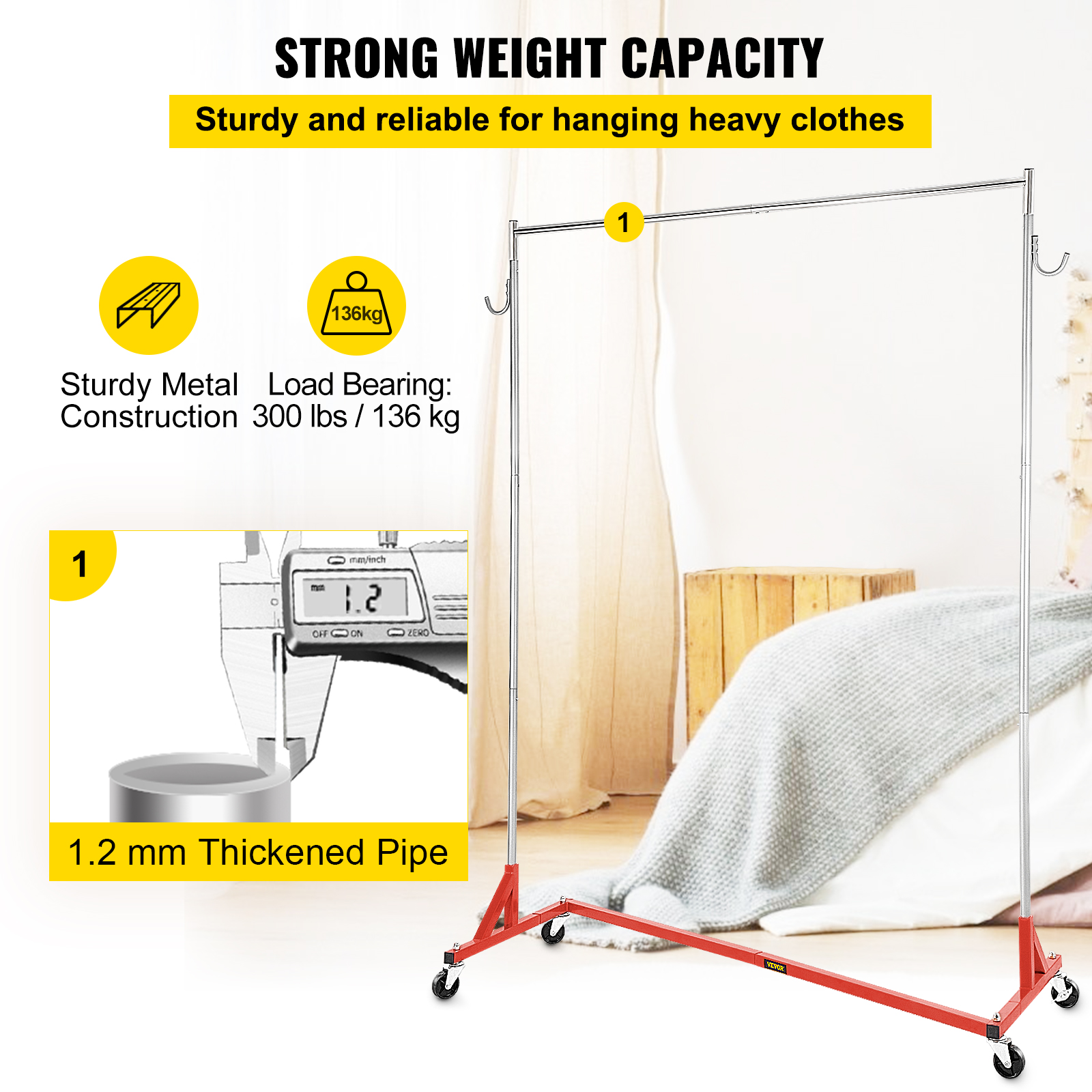 VEVOR Z Rack, Industrial Grade Z Base Garment Rack, Height Adjustable ...