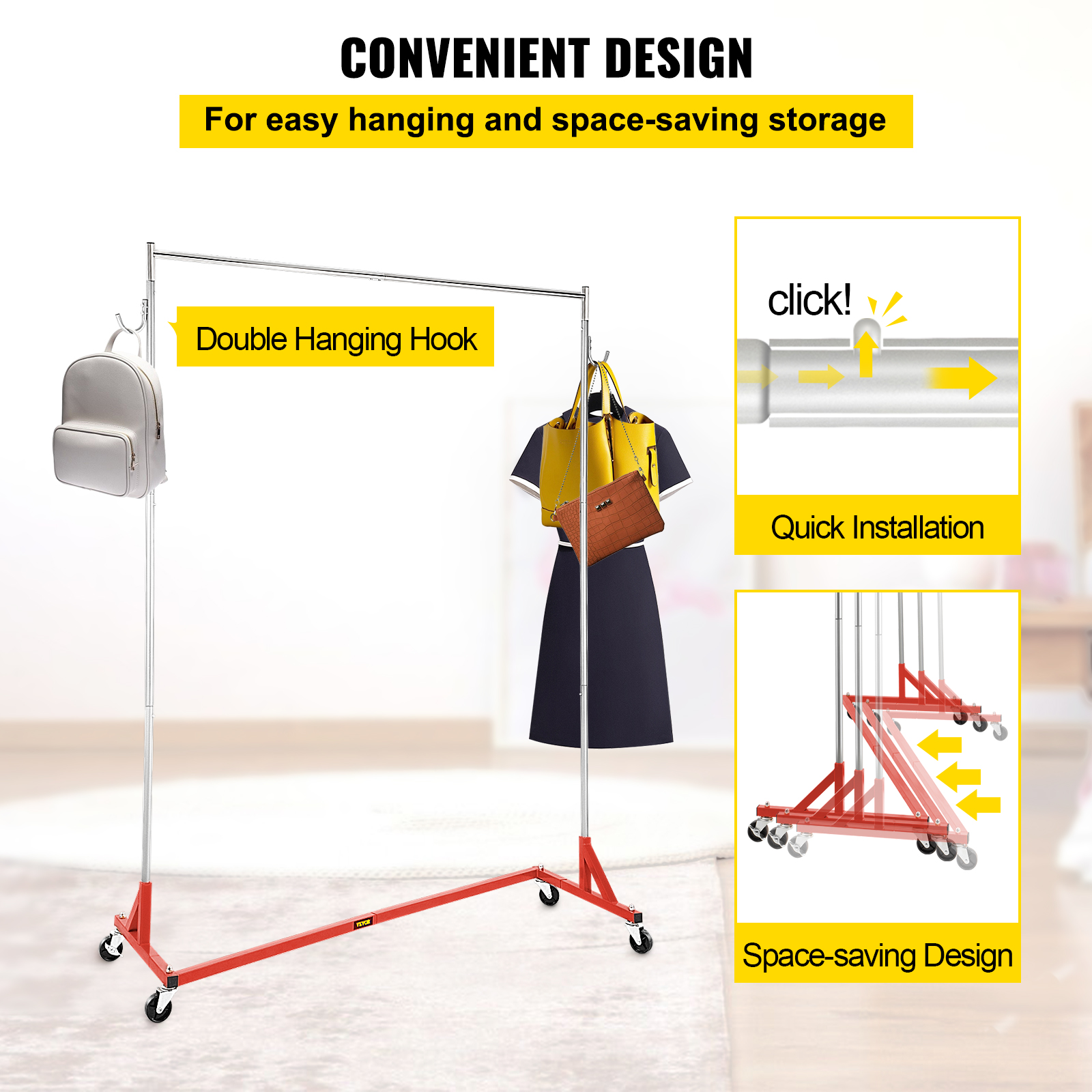 VEVOR Z Rack, Industrial Grade Z Base Garment Rack, Height Adjustable ...