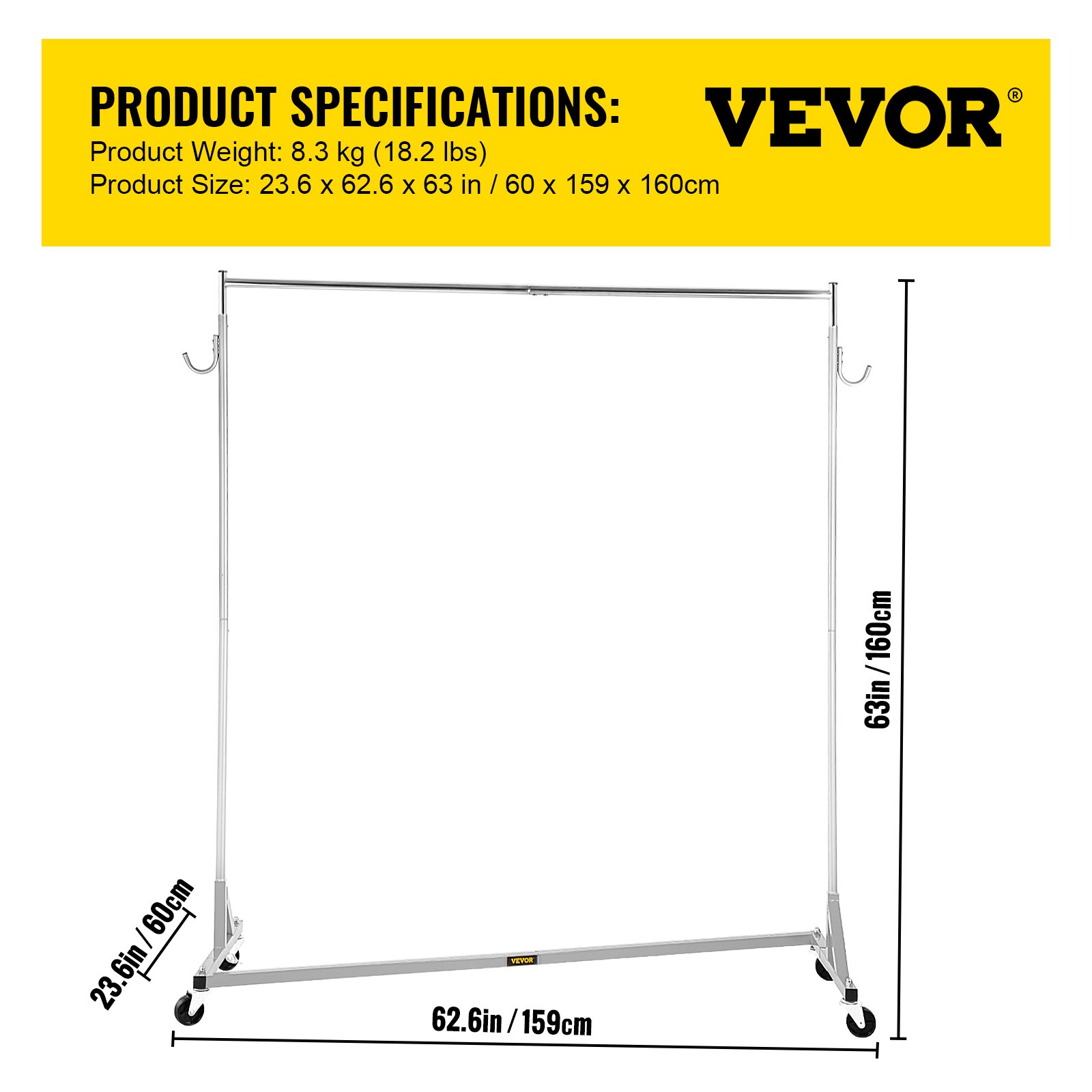 VEVOR Z Rack, Industrial Grade Z Base Garment Rack, Height Adjustable ...