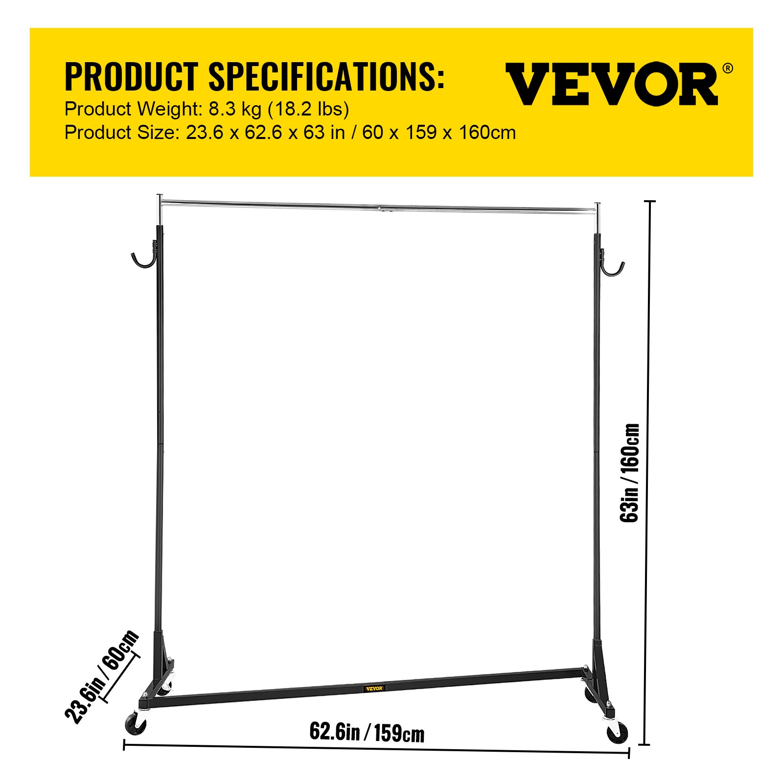 VEVOR Z Rack, Industrial Grade Z Base Garment Rack, Height Adjustable ...